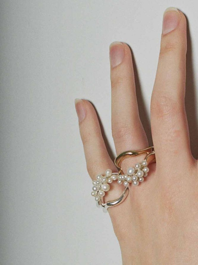 Double Wave Cluster Silver Ring